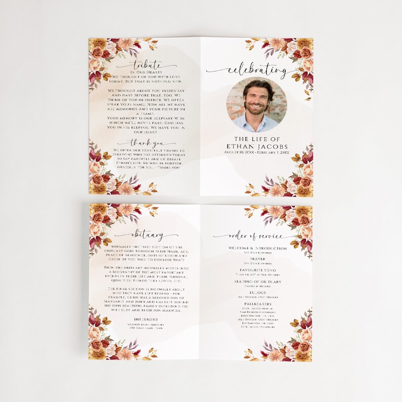 Funeral Program Template Fall, Autumn Edit Download Memorial Service ...