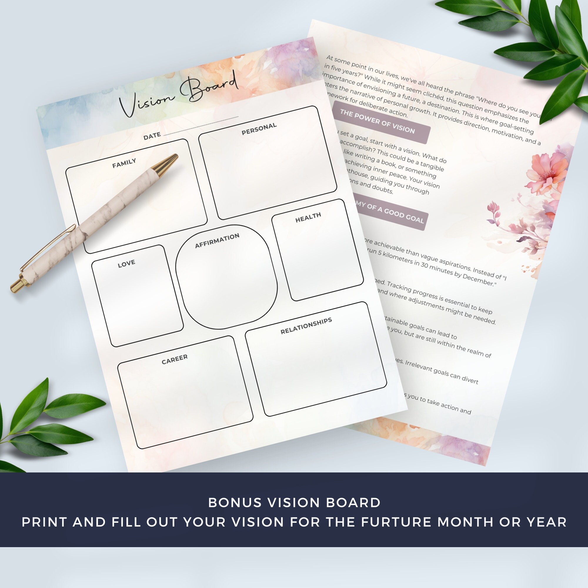 Year in Review Planner, Printable Vision Board Sheet PDF, Reflection ...