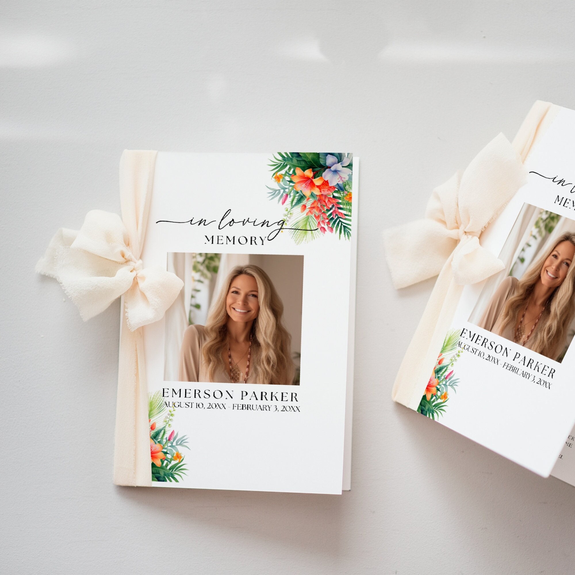 Funeral Program Tropical Template, Floral Design for Woman, Memorial ...