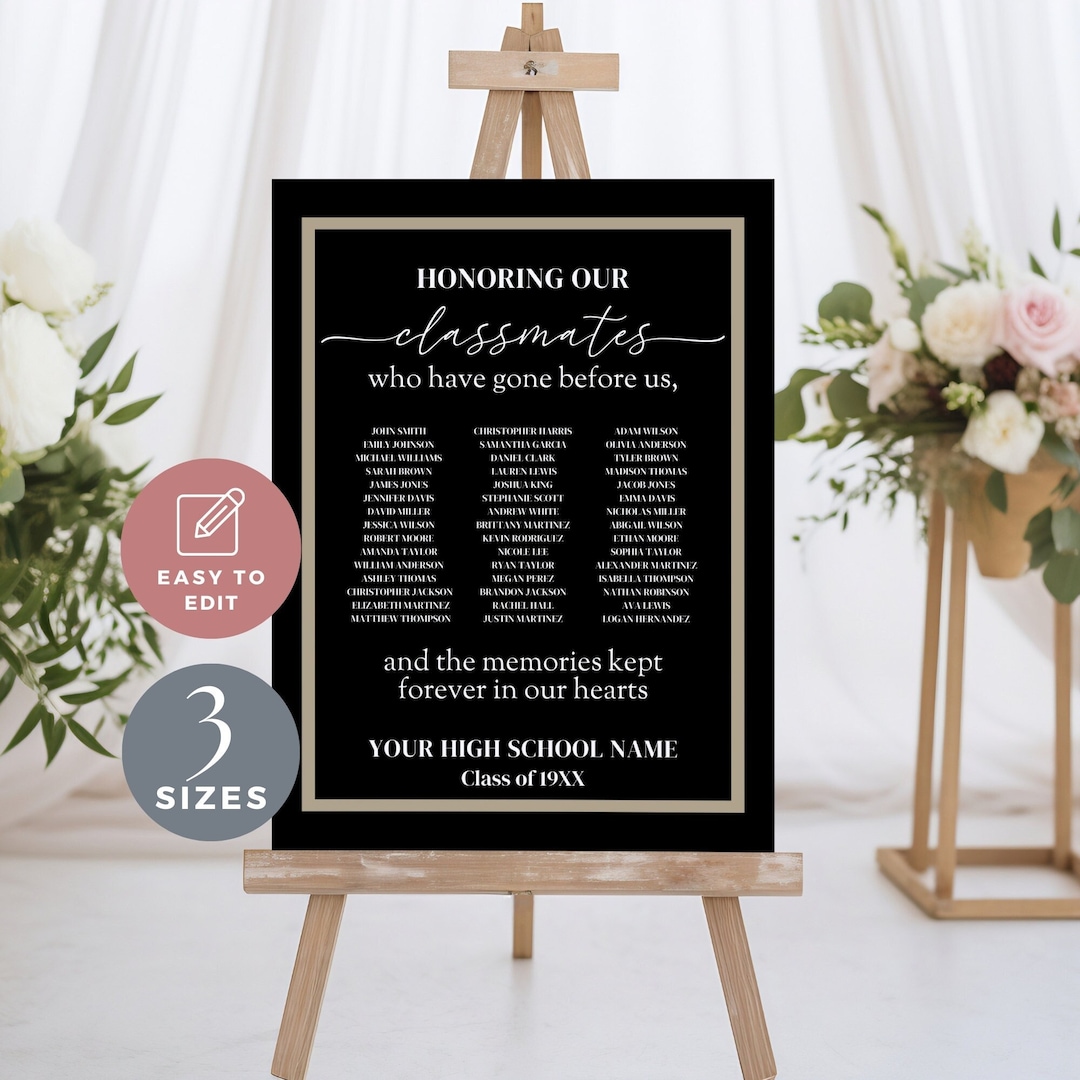 High School Reunion Memorial Sign, in Loving Memory of Classmates ...