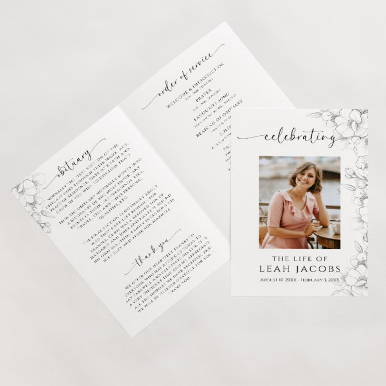Minimalist Funeral Program Template Floral Simple Memorial - Etsy