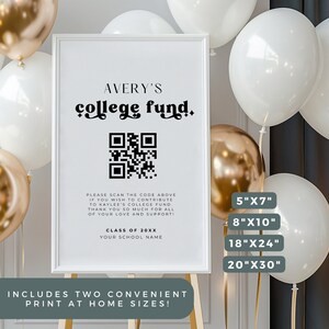 QR Code Sign for Graduation, College Fund Cash Gift Donation, High ...