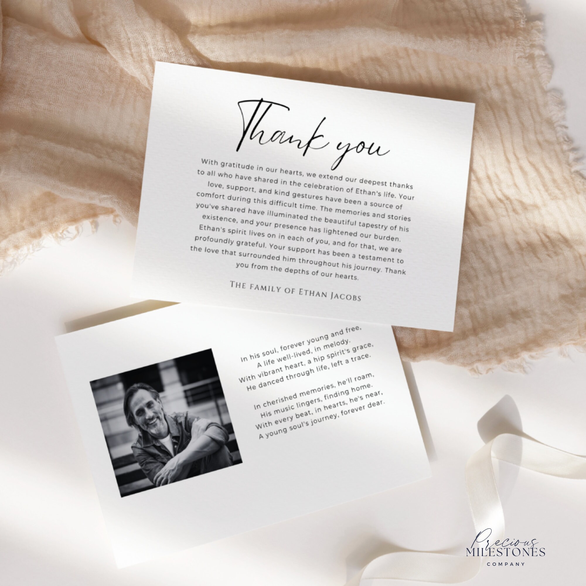 Personalized Sympathy Acknowledgement Card, Funeral Thank You Card ...