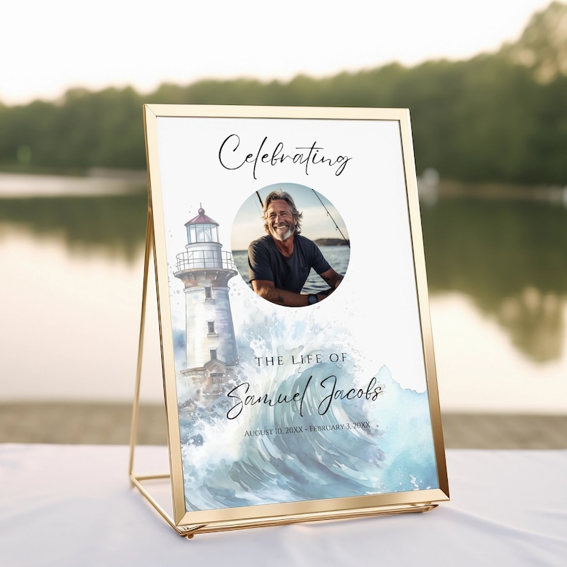 Funeral Poster Ocean, Funeral Welcome Sign Canva, for Man, Celebration ...
