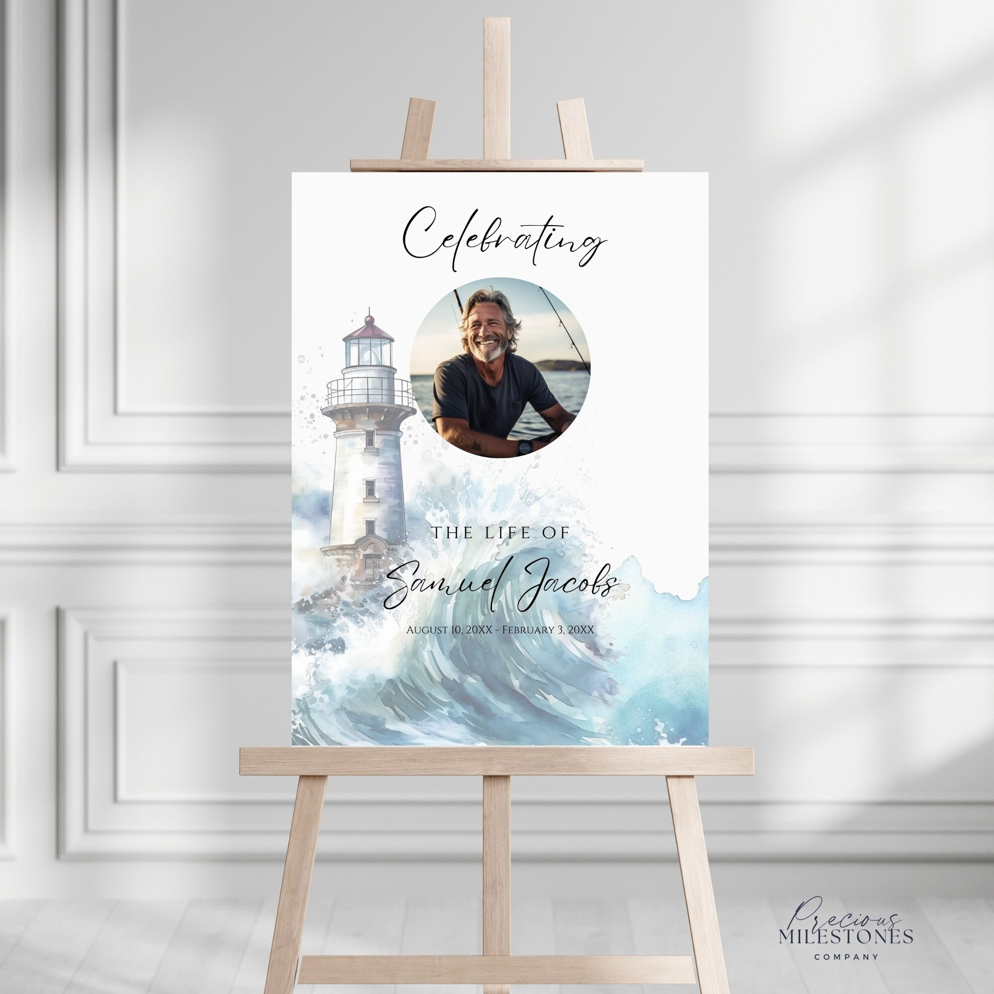 Funeral Poster Ocean, Funeral Welcome Sign Canva, for Man, Celebration ...