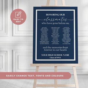 High School Reunion Memorial Sign, in Loving Memory of Classmates ...