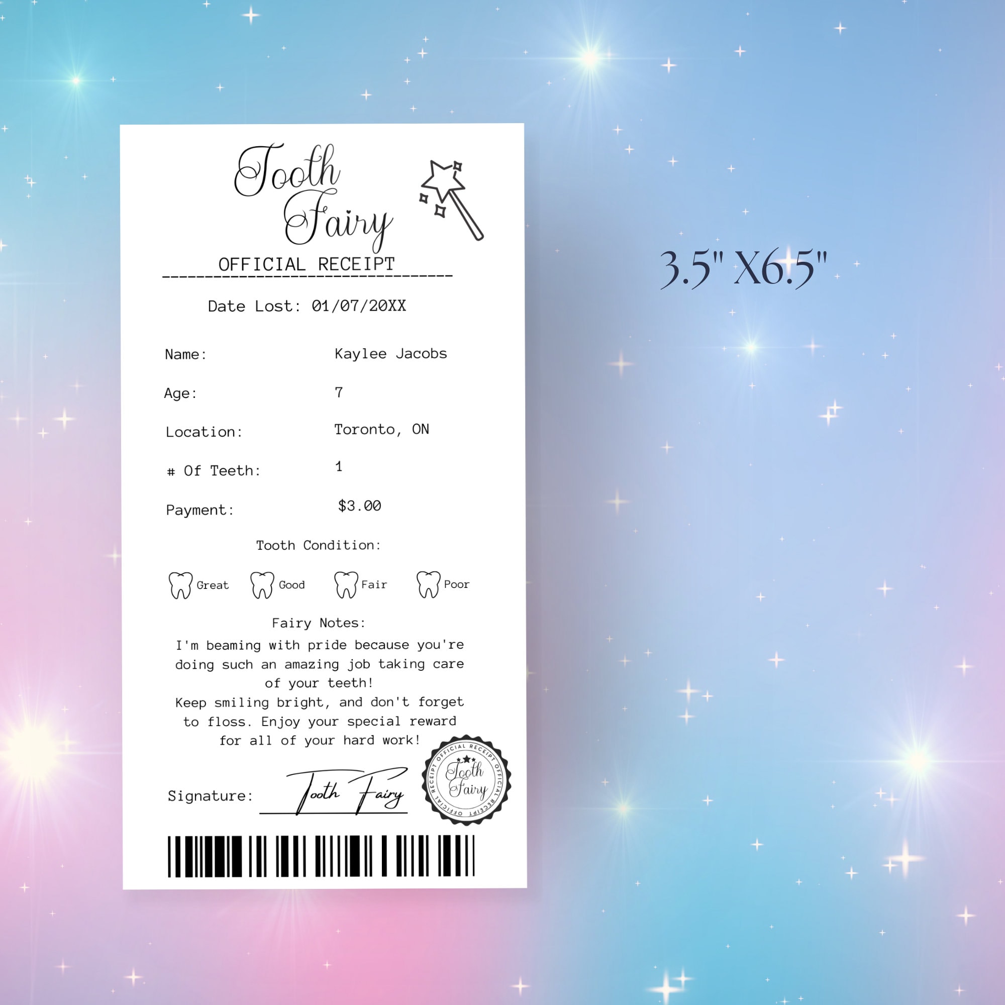 Editable Tooth Fairy Receipt | Editable Tooth Fairy Letter | Realistic ...