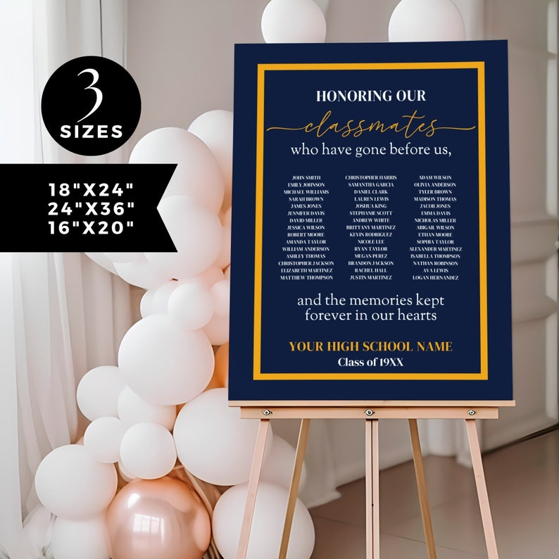 High School Reunion Memorial Sign, in Loving Memory of Classmates ...