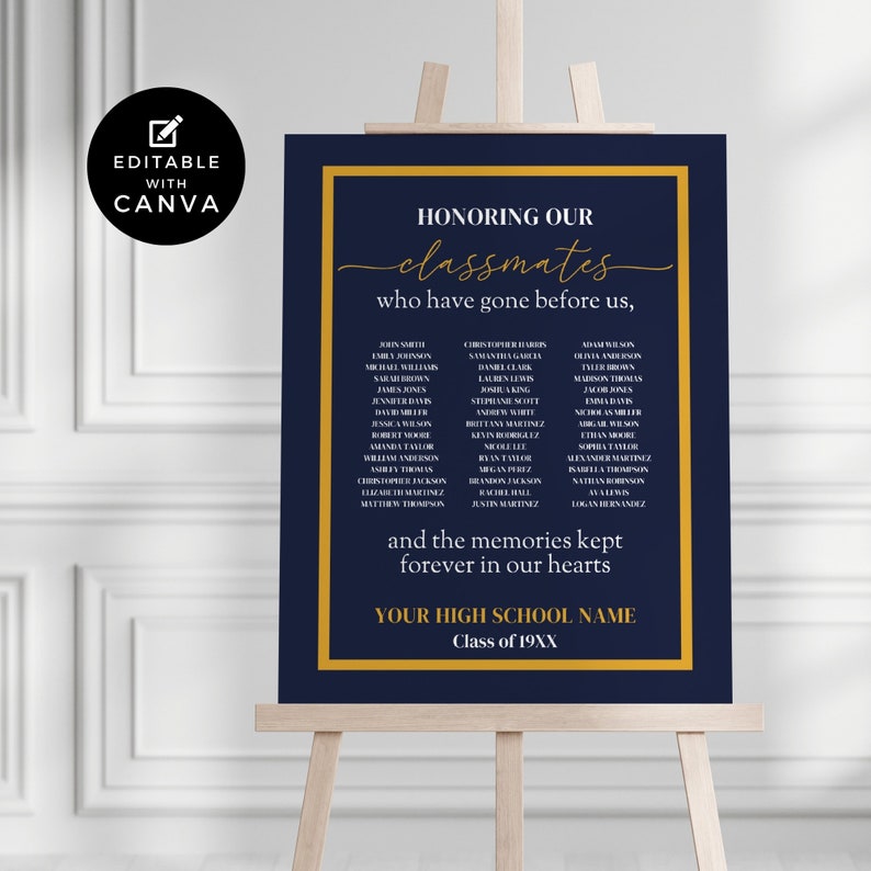 High School Reunion Memorial Sign, in Loving Memory of Classmates ...