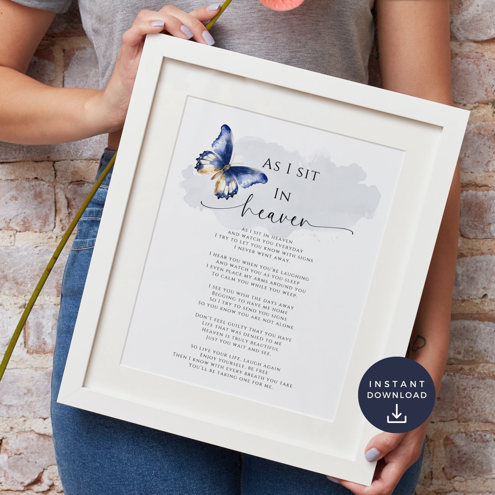 As I Sit in Heaven Butterfly, Memorial Tribute Poem Printable, Instant ...