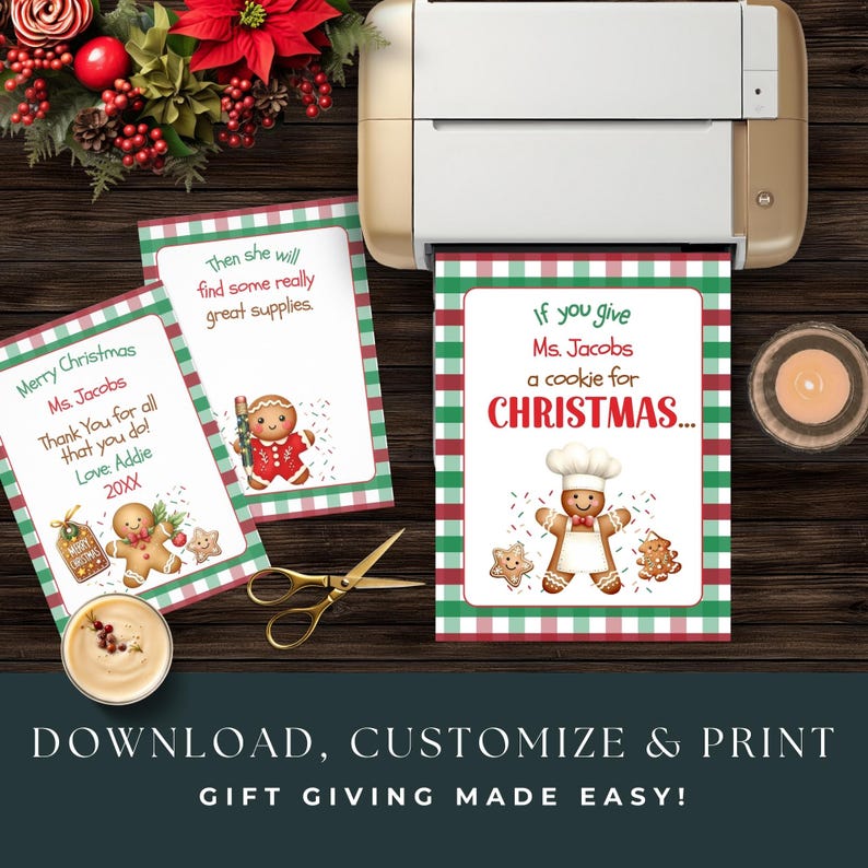 If You Give A Teacher A Cookie Christmas Book, Editable Printable Gift ...