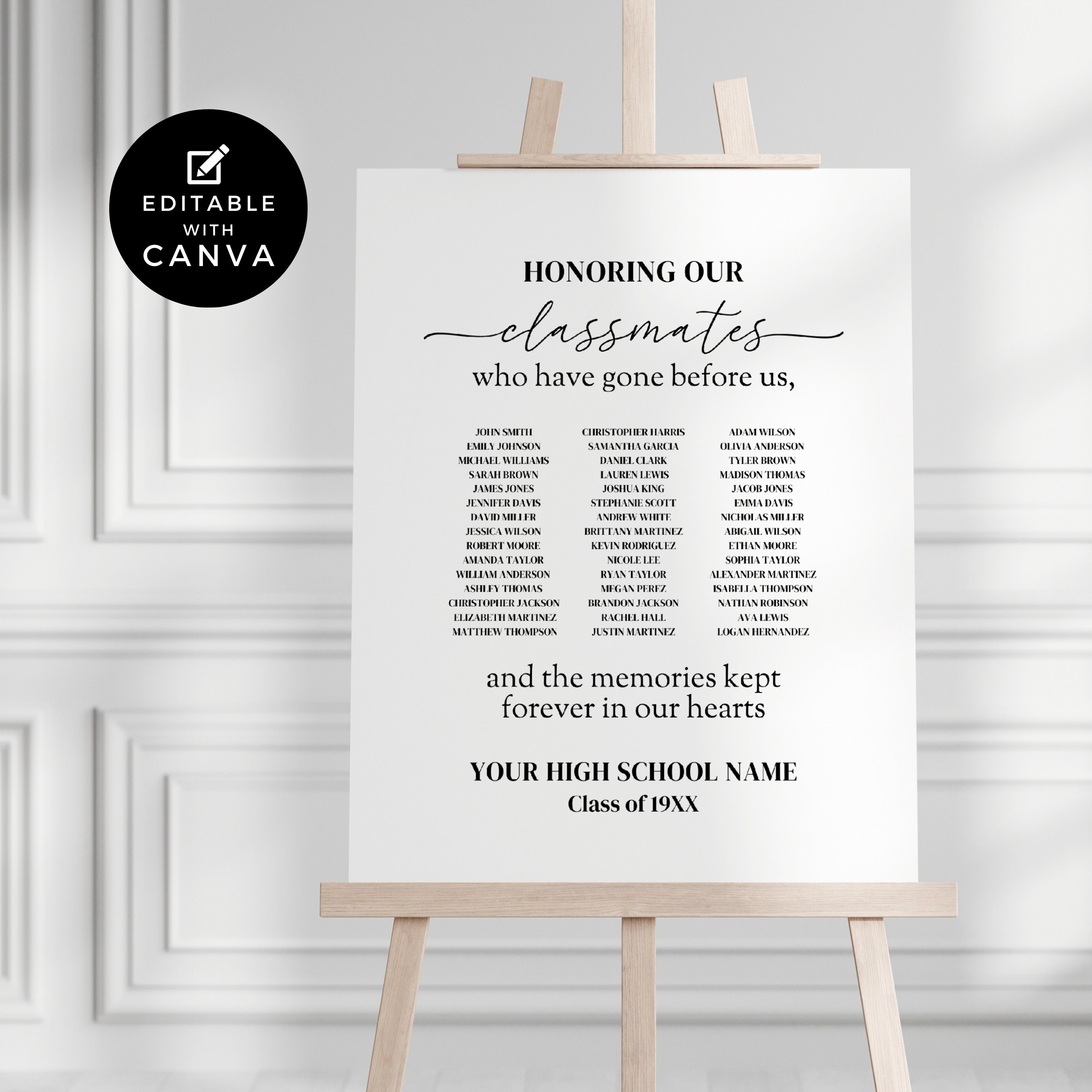 High School Reunion Memorial Sign, in Loving Memory of Classmates ...