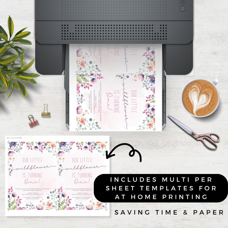 Little Wildflower First Birthday Invitation Bundle, Turning One, Girl ...