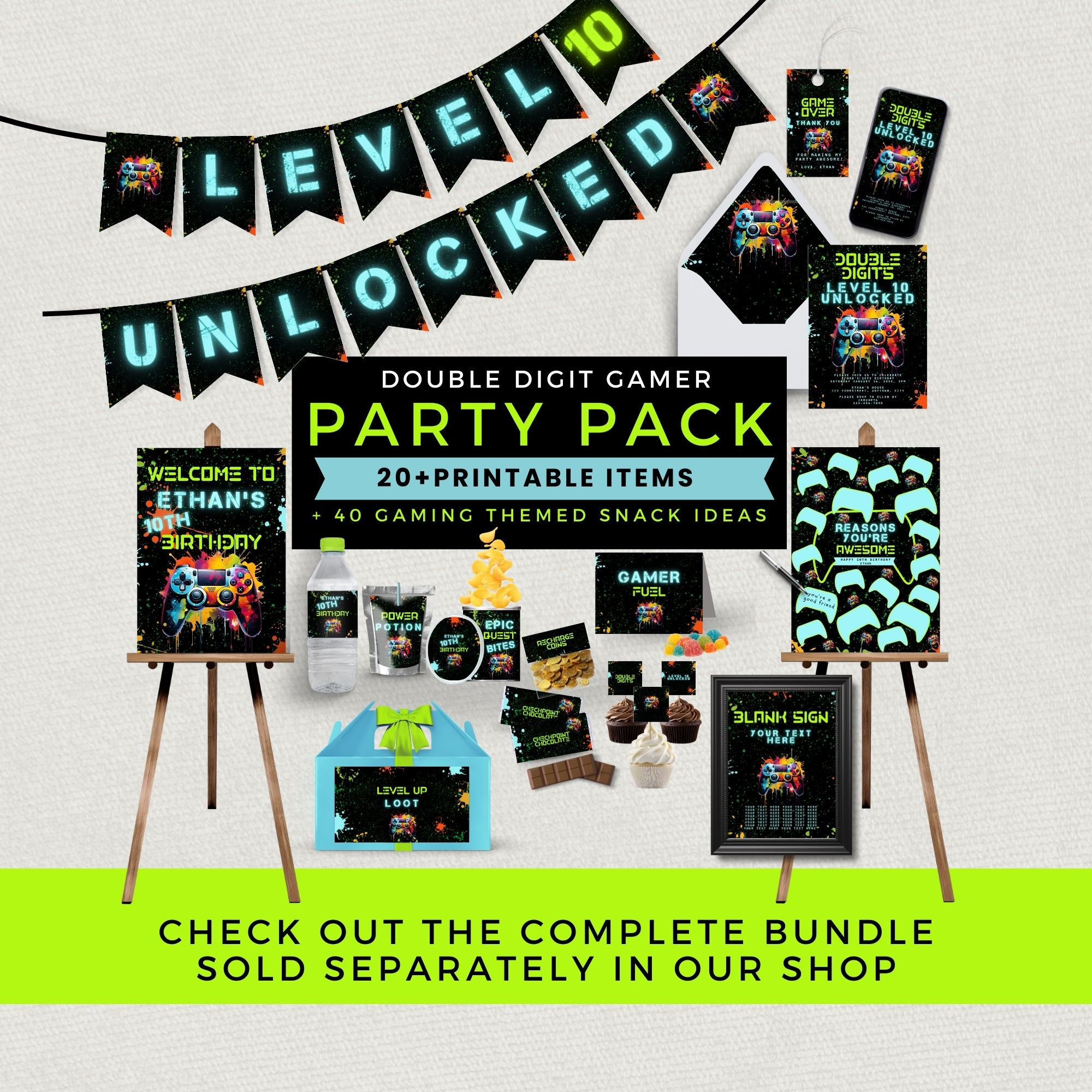 Double Digit Birthday Invite Boy, Video Game Gamer Party Editable ...