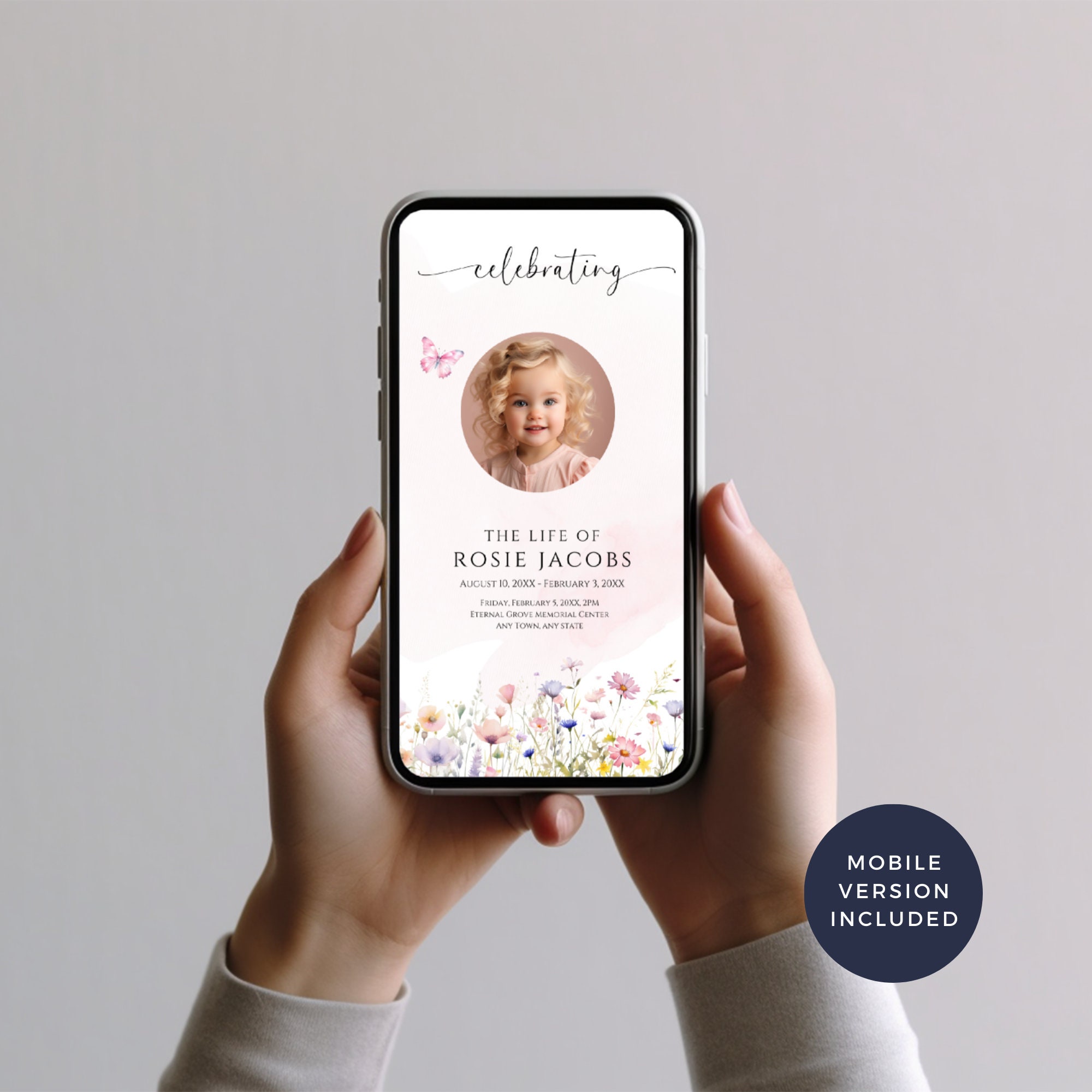 Baby Child Funeral Invitation Announcement Template, Printable Editable ...