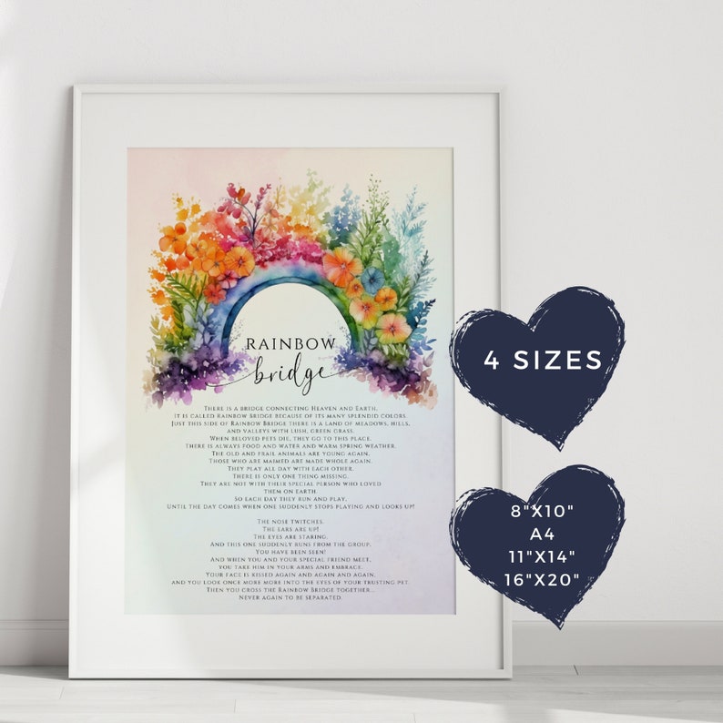 Rainbow Bridge Poem Download, Digital Printable Tribute Sign, Pet Loss ...