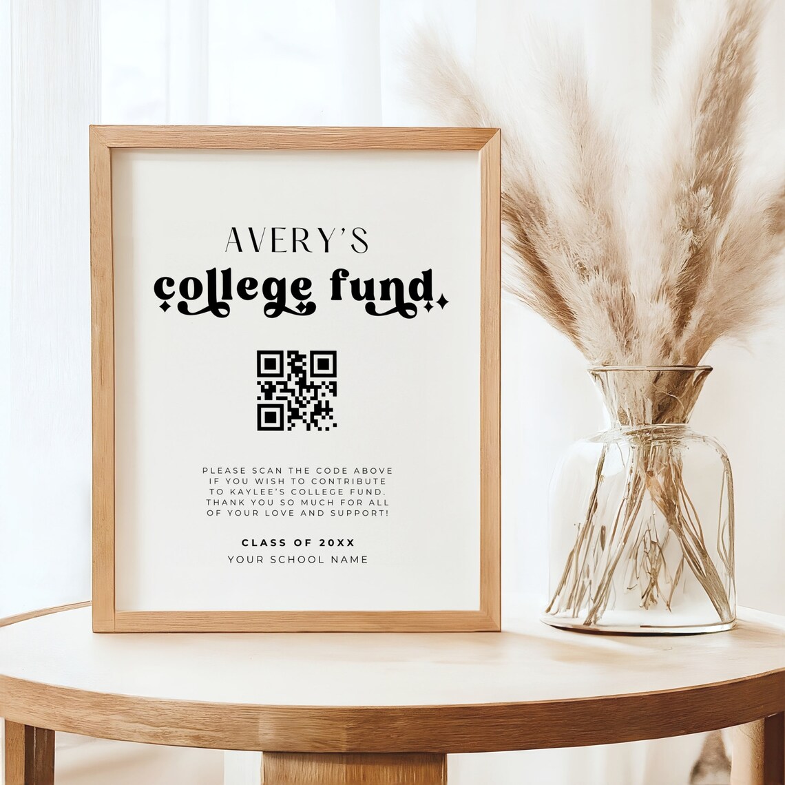 QR Code Sign for Graduation, College Fund Cash Gift Donation, High ...