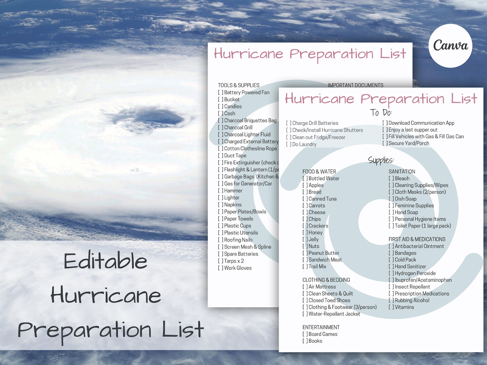 Hurricane Preparation Checklist | EDITABLE in Canva - Etsy