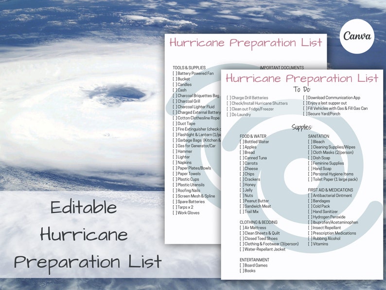 Hurricane Preparation Checklist | EDITABLE in Canva - Etsy