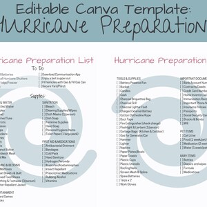 Hurricane Preparation Checklist | EDITABLE in Canva - Etsy