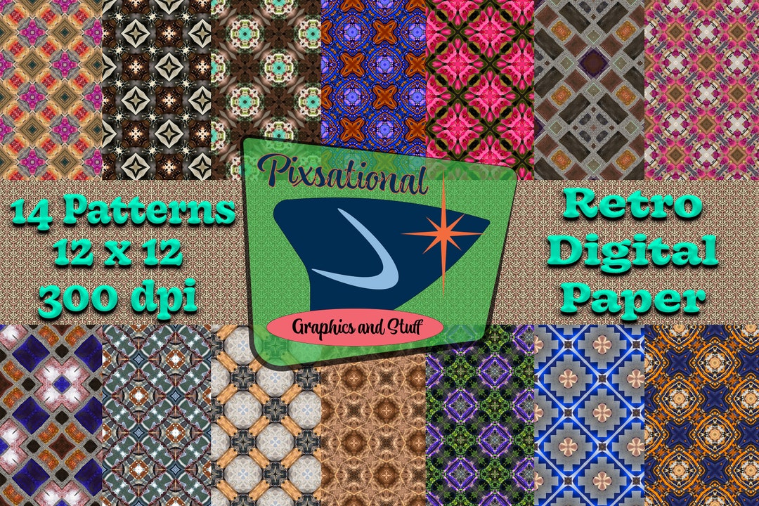 Retro Patterns Digital Paper Bundle Seamless - Commercial Use 12 X 12 ...
