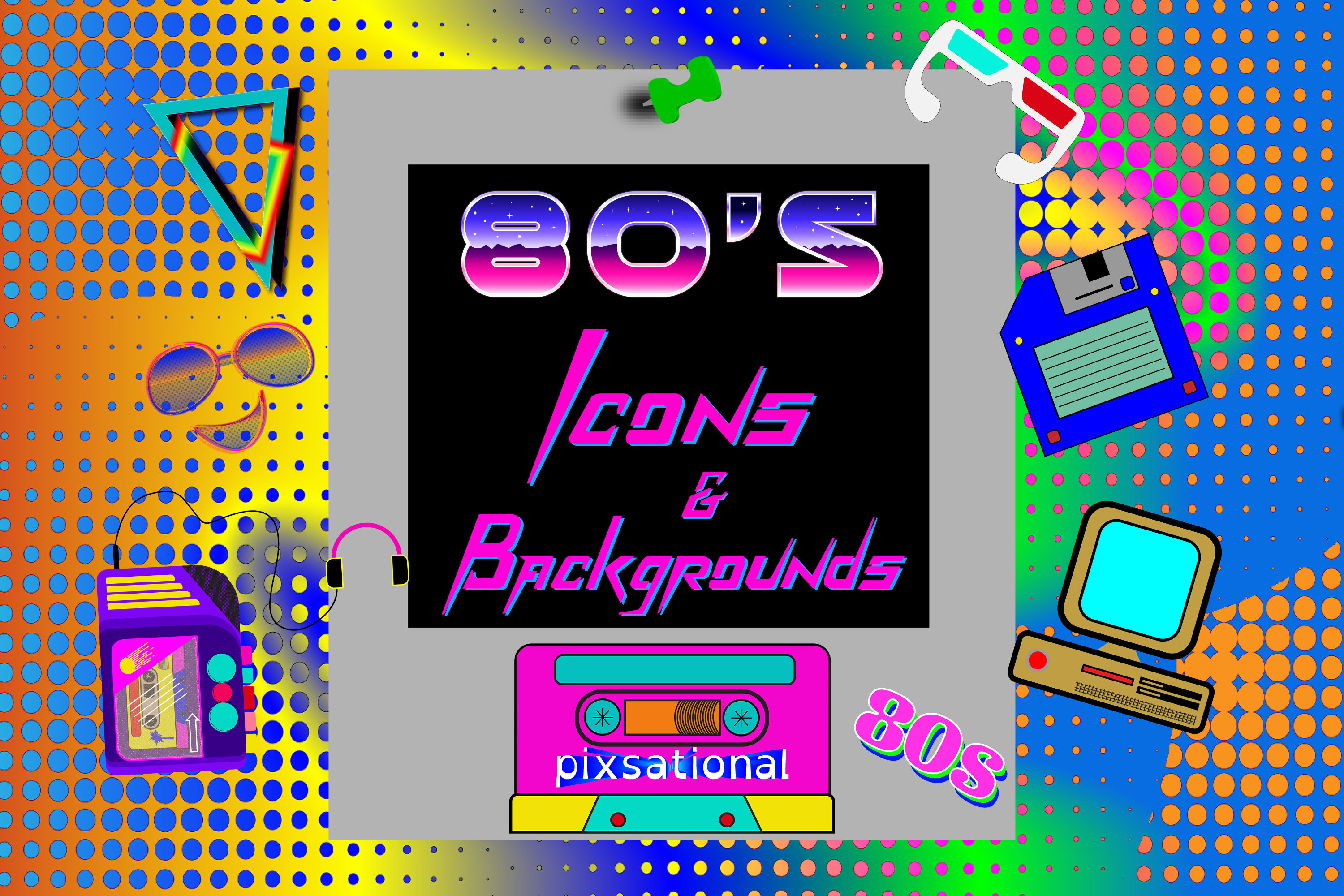 Pixsational 1980's Inspired Icons and Backgrounds - Volume 1 - Etsy