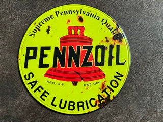 Pennzoil Oil 12 Rustic Round Metal Sign Man Cave Tin Sign Garage Sign ...