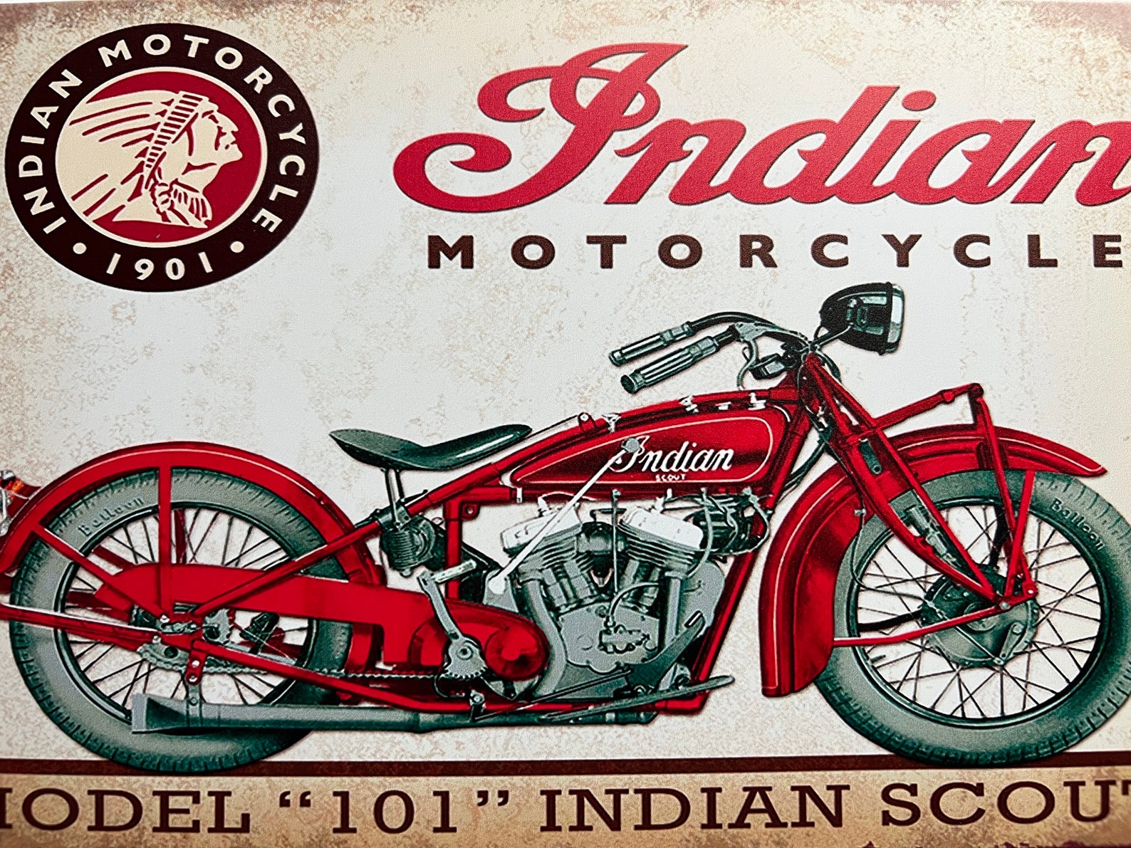 Indian Motorcycle Tin Metal Sign Model 101 Indian Scout Decor Garage ...