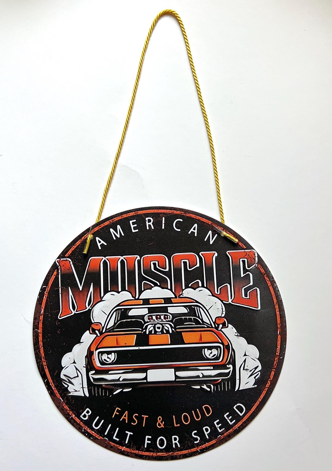 8" American Muscle Car Rustic Round Metal Sign Man Cave Hanging Sign ...