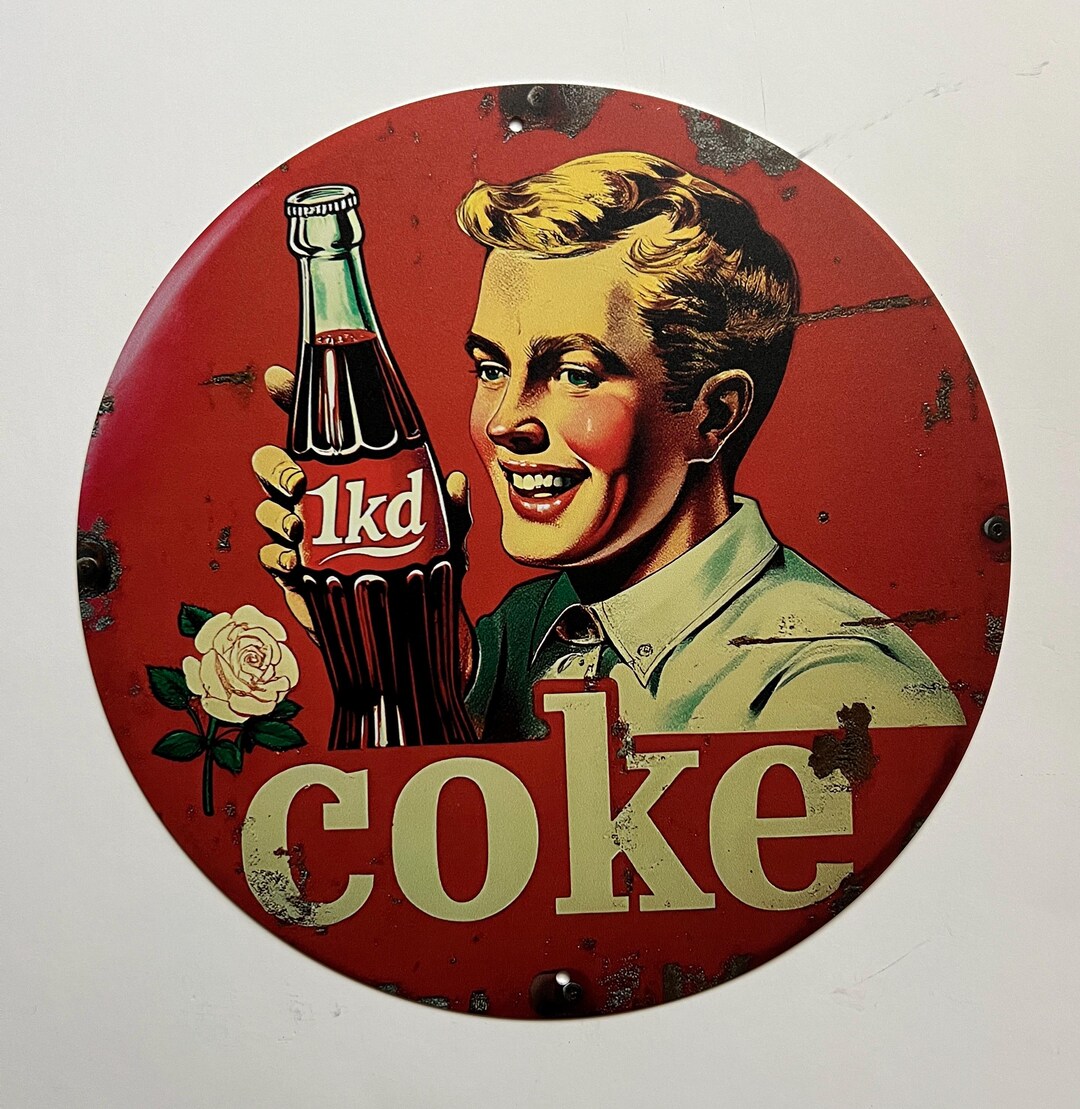 Coke 8" Round Tin Metal Sign Man Cave Decor Bar Garage Shop Gifts for ...