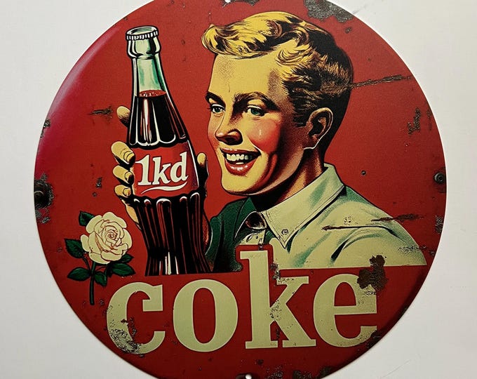 Coke 8" Round Tin Metal Sign Man Cave Decor Bar Garage Shop Gifts for ...