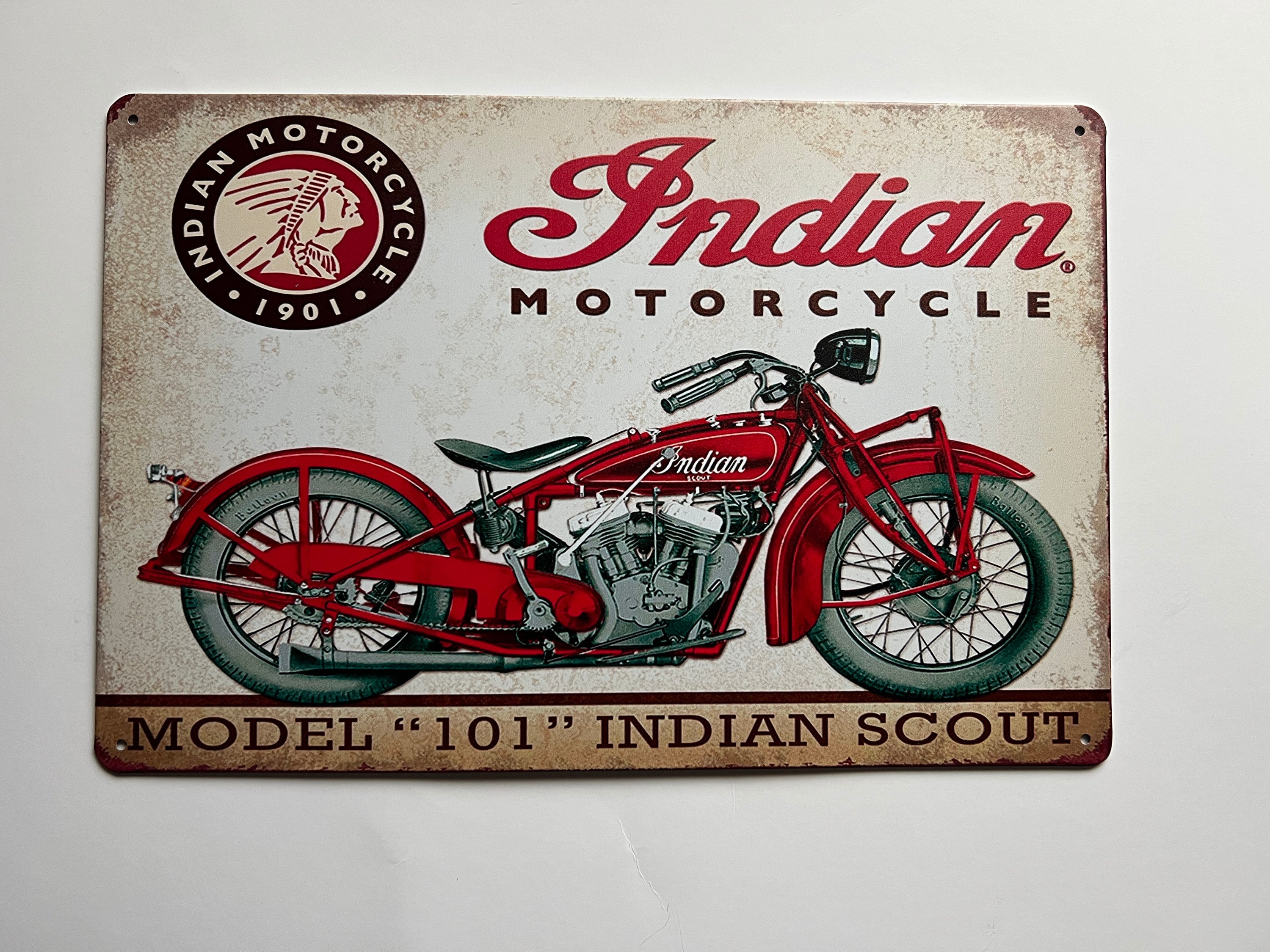Indian Motorcycle Tin Metal Sign Model 101 Indian Scout Decor Garage ...