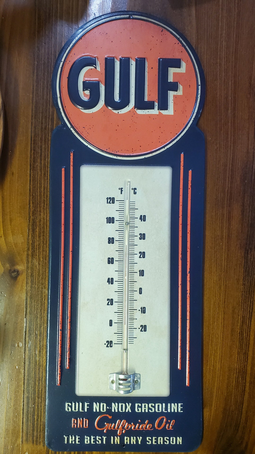 Gulf No-nox Gasoline Gulfpride Oil Thermometer Metal Sign Old Logo ...
