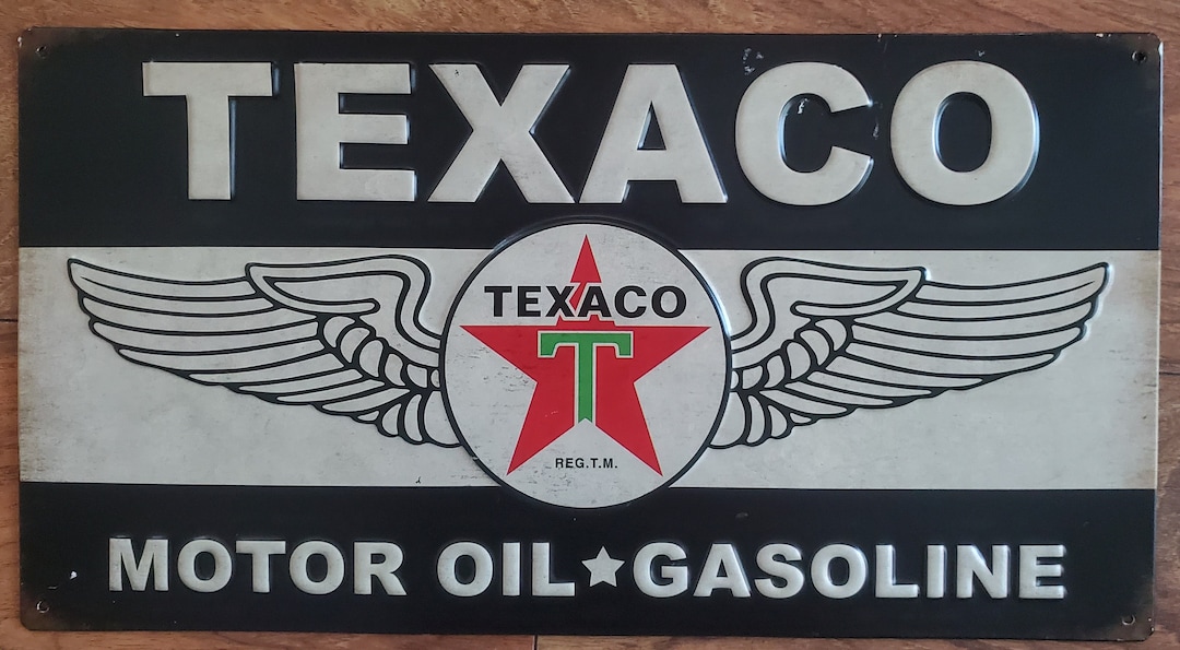 Texaco Winged Metal Sign 16"x 8.75" Embossed Mancave Garage Bar - Etsy