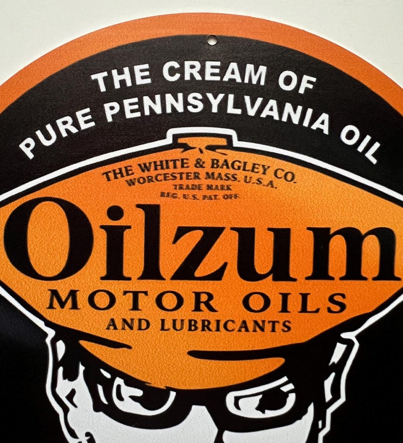 Oilzum Oil 8" Rustic Round Metal Sign Tin Sign Garage Sign Gifts for ...