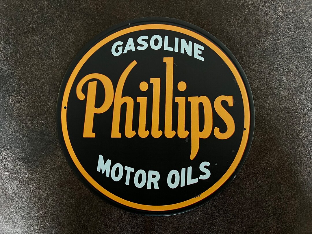 Phillips Gas 12" Rustic Round Metal Sign Man Cave Tin Sign Garage Sign ...