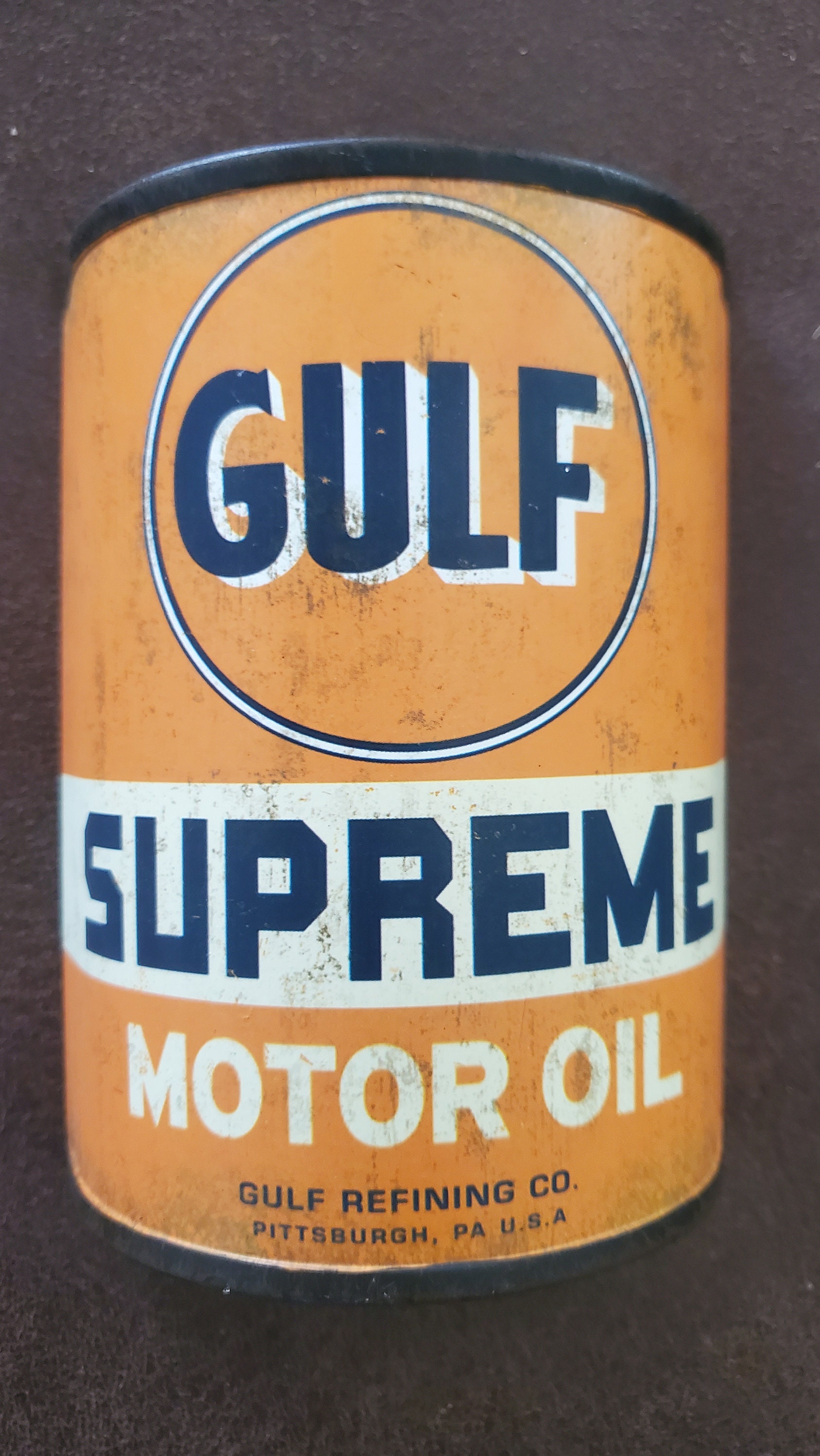 Gulf Supreme Motor Oil Half Oil Can Metal Wall Decor Mancave Garage ...