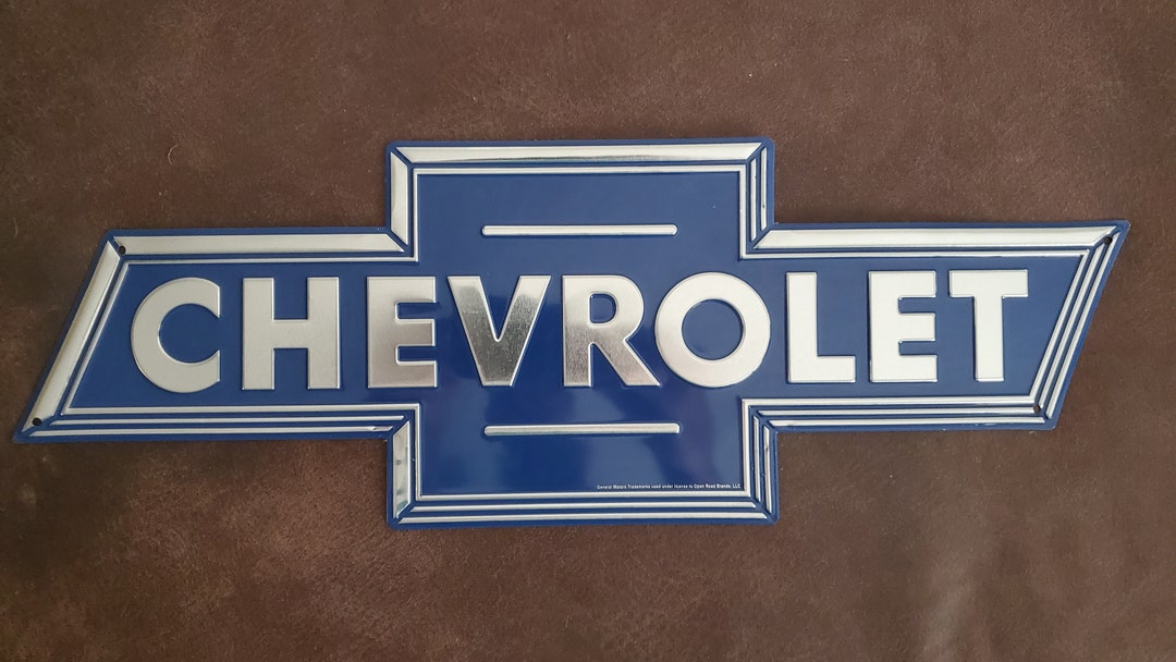 Chevrolet Logo Metal Sign Embossed 12" Mancave Garage Bar Shop Gas Oil ...