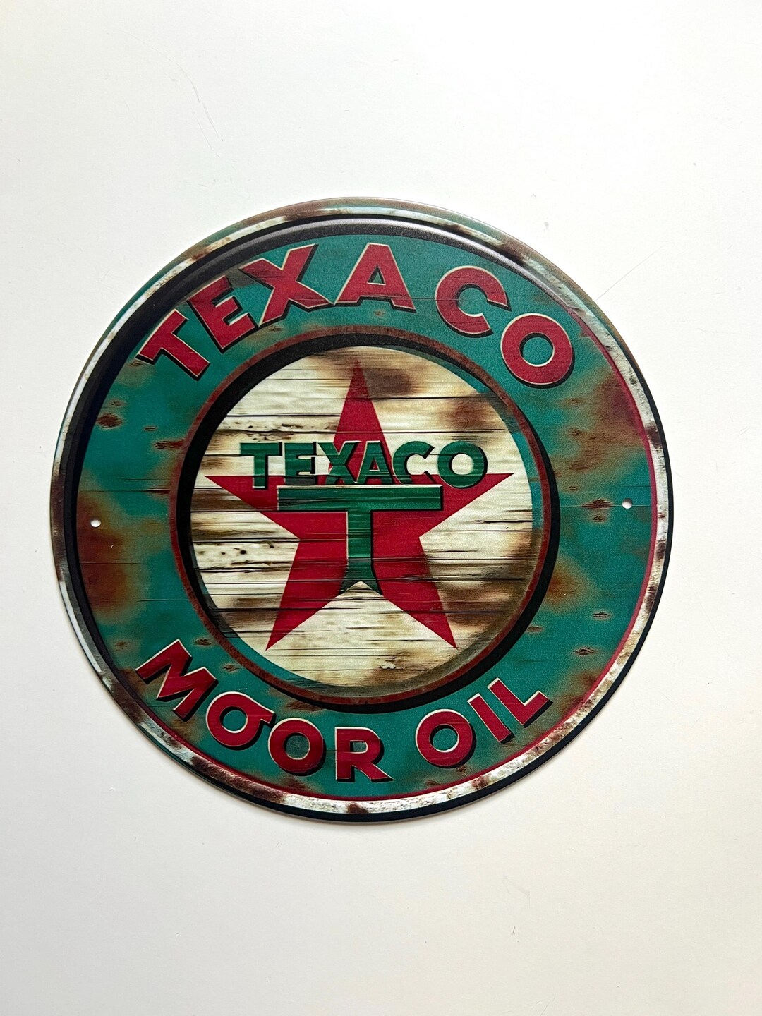 Texaco 8" Rustic Round Metal Sign Man Cave Tin Sign Garage Sign Gifts ...