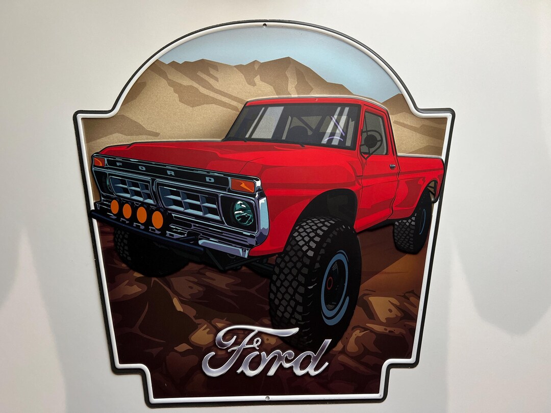 Red Ford Truck Metal Embossed Sign Man Cave Garage Sign Gift for Men ...