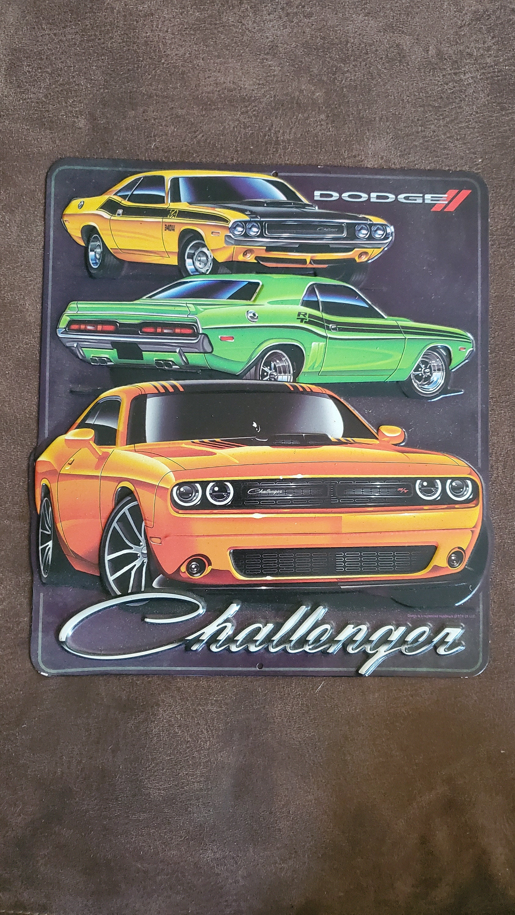 Dodge Challenger Orange Green and Yellow Cars Metal Sign Embossed Man ...