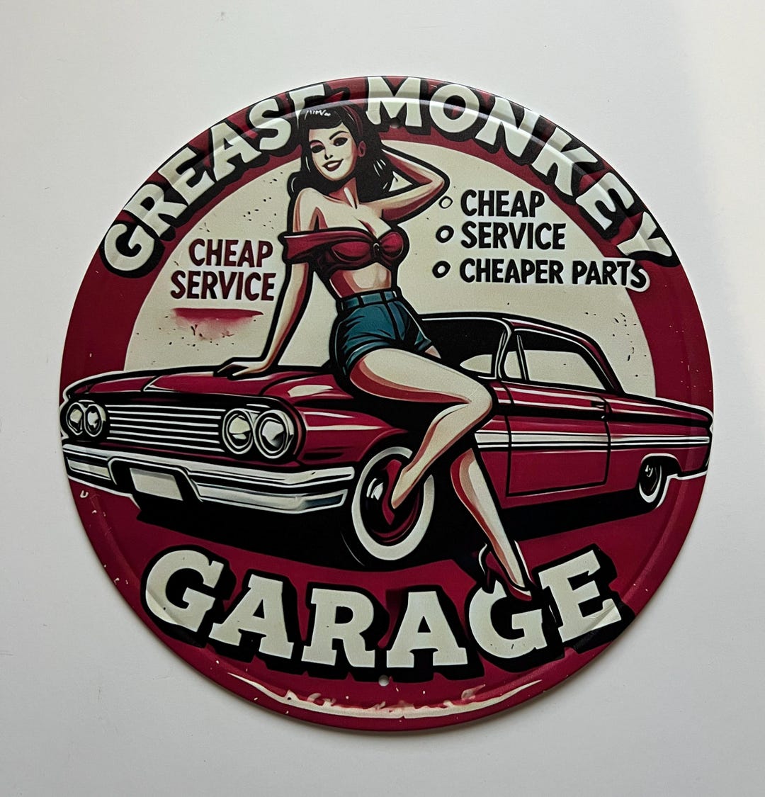 Grease Monkey Garage Old Car Pinup 8" Tin Metal Sign Mancave Decor Sign ...