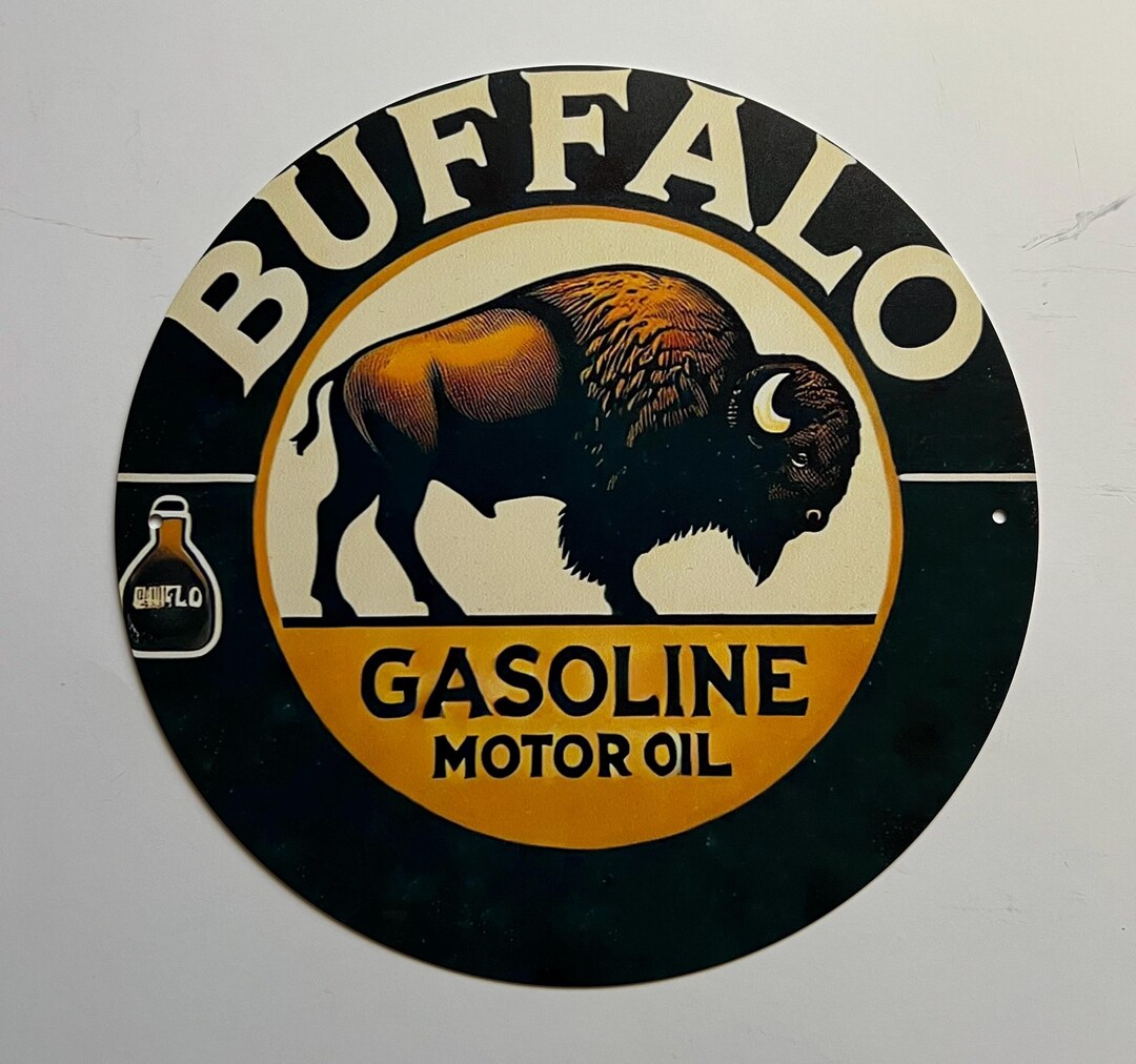 Buffalo Gas Oil 8 Rustic Round Metal Sign Man Cave Tin Sign Garage Sign ...