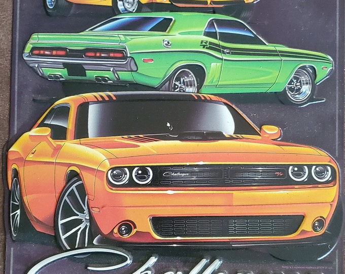 Dodge Challenger Orange Green and Yellow Cars Metal Sign Embossed Man ...