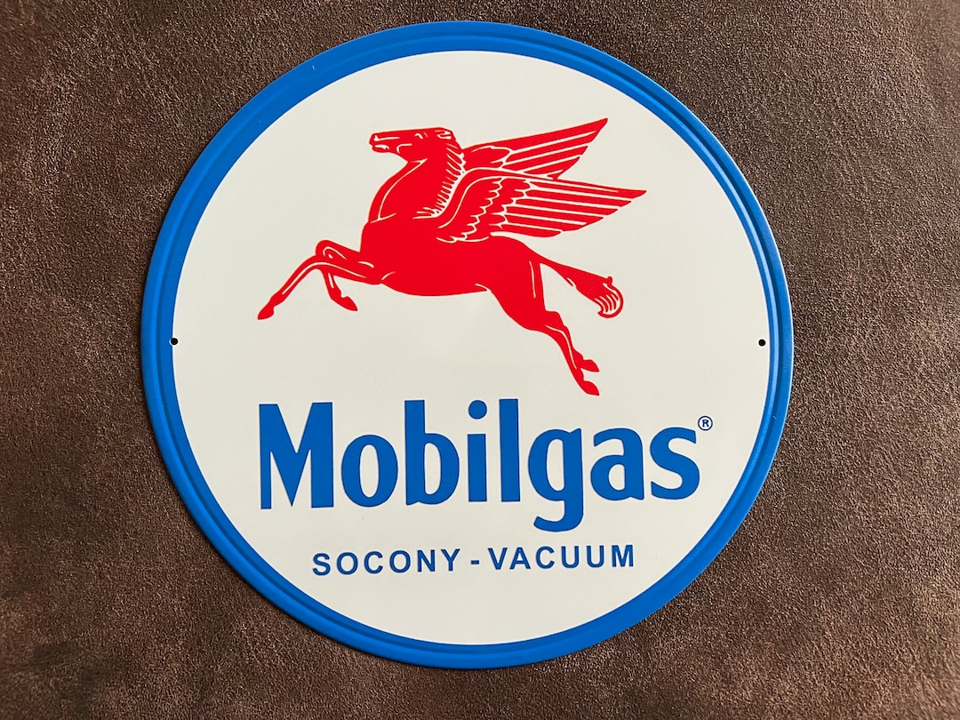 Mobilgas 12" Rustic Round Metal Sign Man Cave Tin Sign Garage Sign ...