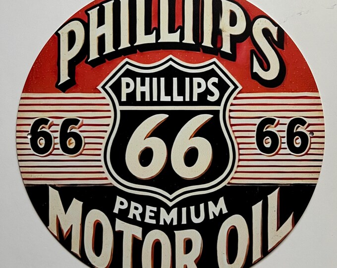 Phillips Motor Oil 8" Rustic Round Metal Sign Man Cave Tin Sign Garage ...