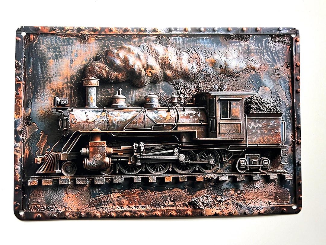 Old Steampunk Train Metal Sign Decor Garage Gifts for Men Wall Decor ...