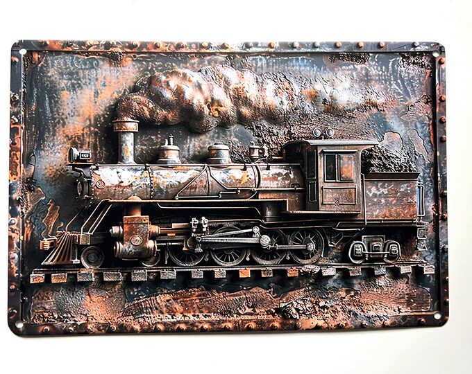 Old Steampunk Train Metal Sign Decor Garage Gifts for Men Wall Decor ...