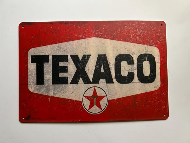 Texaco 11"x7" Rustic Round Metal Sign Man Cave Tin Sign Garage Sign ...