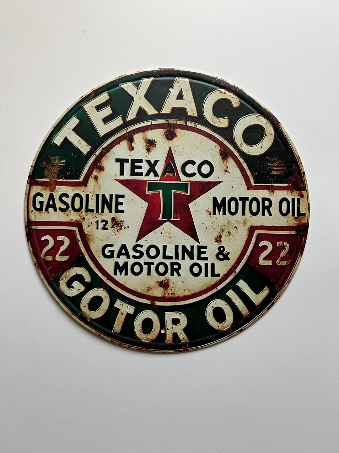 Texaco 8" Rustic Round Metal Sign Man Cave Tin Sign Garage Sign Gifts ...